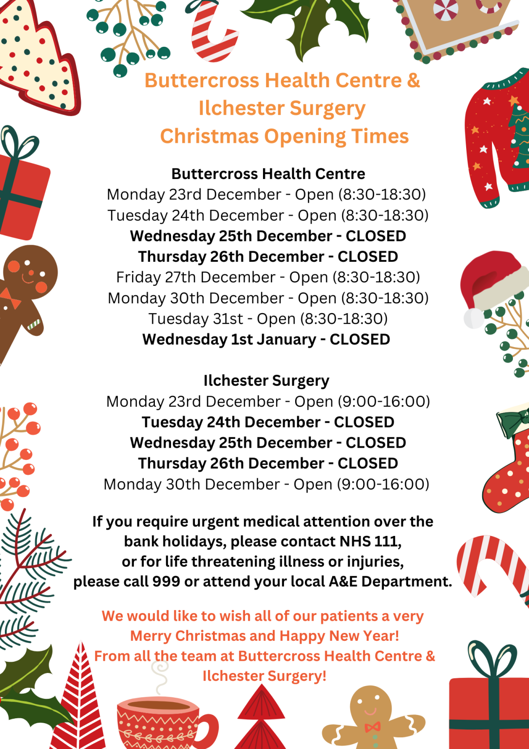Buttercross Health Centre & Ilchester Surgery Christmas 2024 Opening ...